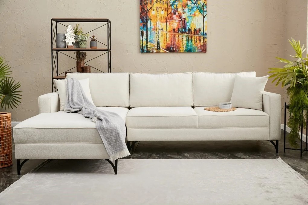 Atelier del Sofa Rohová sedací souprava Berlin Left - Cream, Black, Krémová, Černá