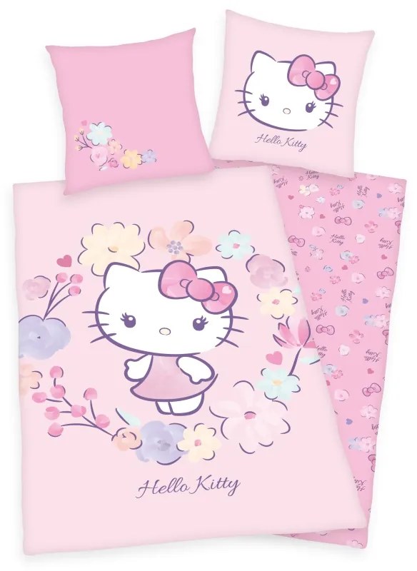 HERDING Povlečení Hello Kitty květy Bavlna, 140/200, 70/90 cm