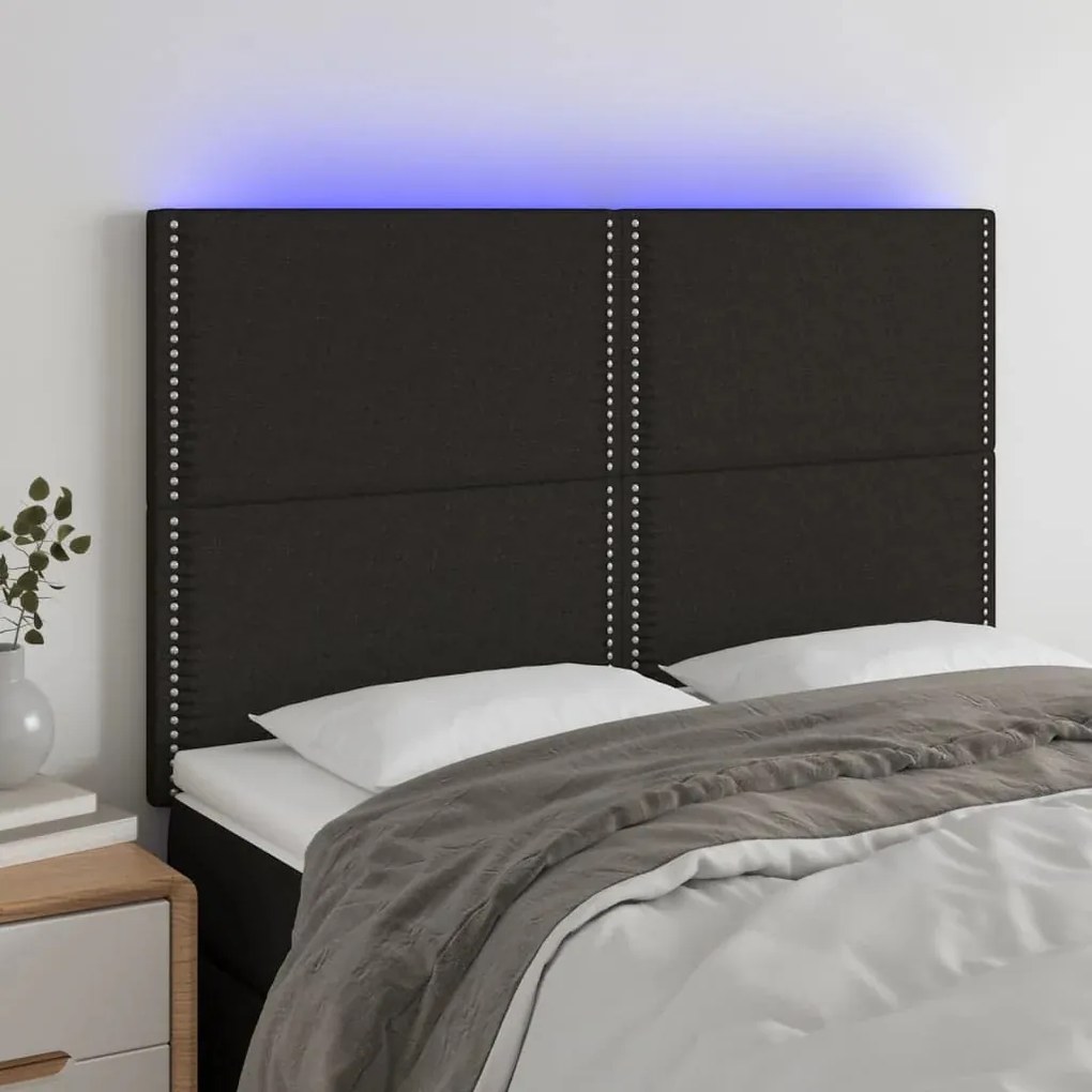 Čelo Postele S Led Černé Textil Černá 144 x 5 x 118/128 cm