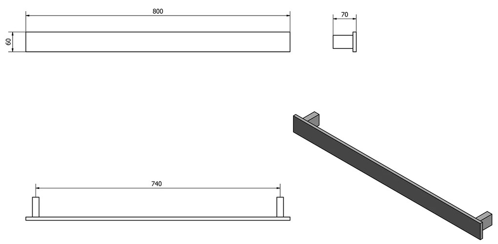 Sapho, PATRON Sušák ručníků 800x60mm, černá mat, PX079