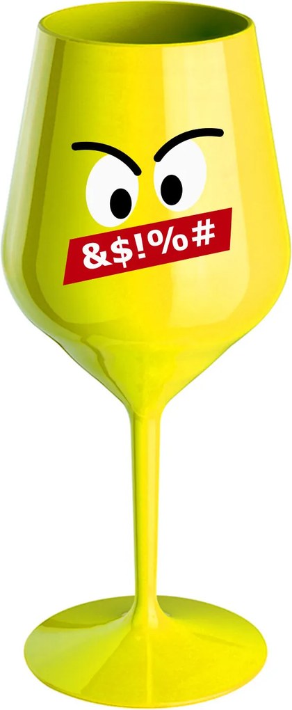 NAŠTVANÝ SMAJLÍK - žlutá nerozbitná sklenice na víno 470 ml