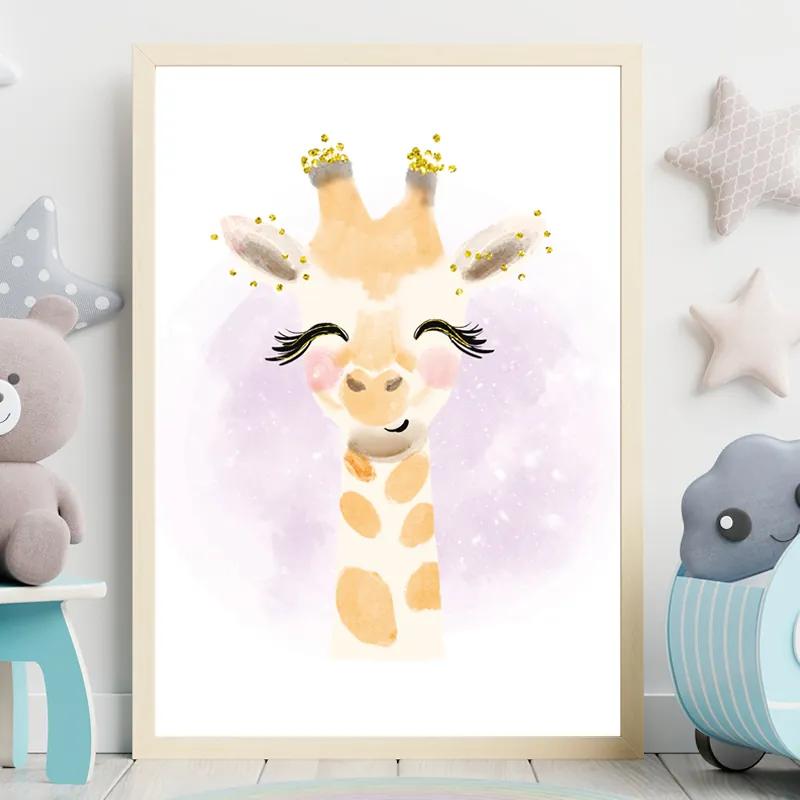 Plakát zvířátka žirafka - Obraz, Plakát Velikost: B2 - 50x70 cm, Volba rámu: s bílým rámem, Dekorace: bez dekorací