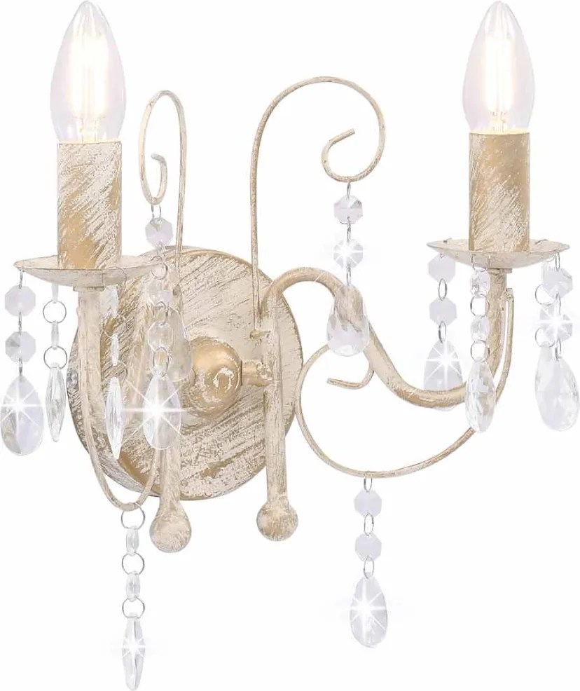 Nástěnná lampa s korálky bílá patina 2 x žárovka E14 281590