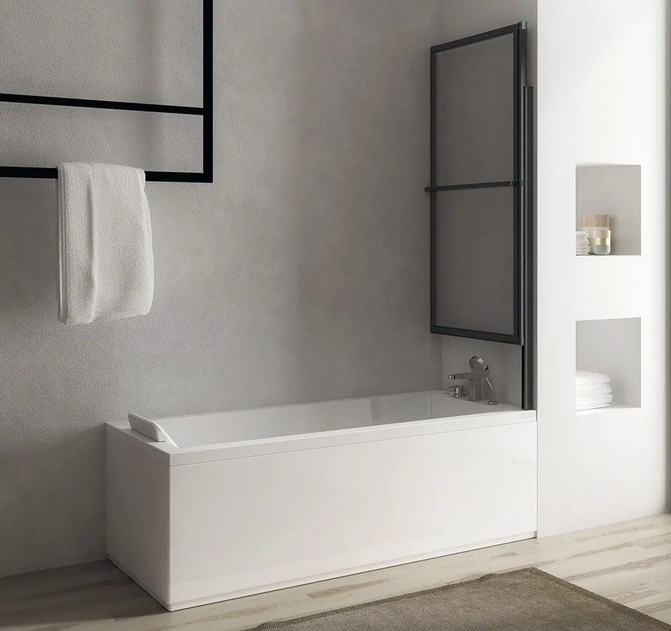 Polysan Sapho, OLBIA vanová zástěna s pneumatickým zdvihem, š.1230mm, černá matná, čiré sklo