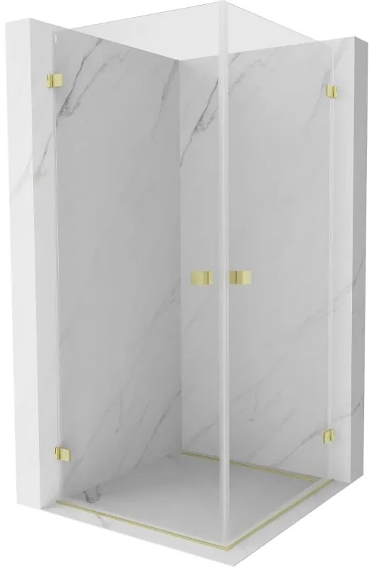 Mexen Lunar-B Duo, výklopný sprchový kout 100 x 100 cm, 8mm čiré sklo, zlatý matný profil, 832-100L-100P-55-00