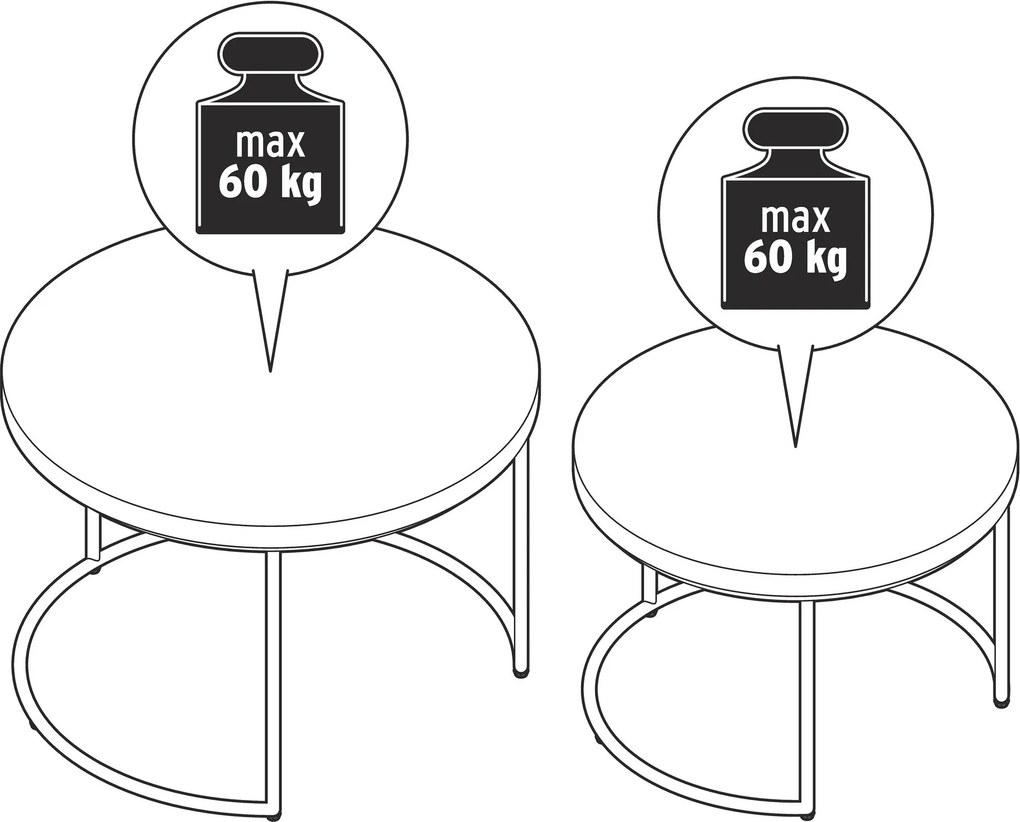 Tchibo - Zahradní konferenční stolky s polycementovou deskou, průměr cca 50 cm a 60 cm, 2 ks