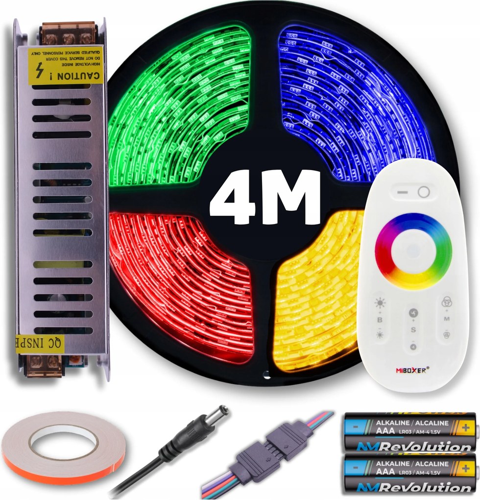 Set Rgb Led pásek barevný teplý bílý s dálkovým ovládáním a napájecím zdrojem 4M 12V