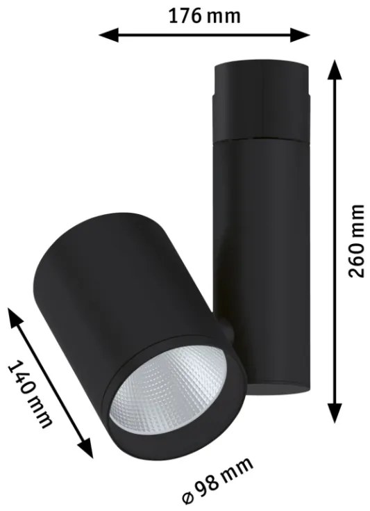 Paulmann 95538 URail Zeuz, černý reflektor, 33W LED 3000K 39° stmívatelný, výška 24,1cm