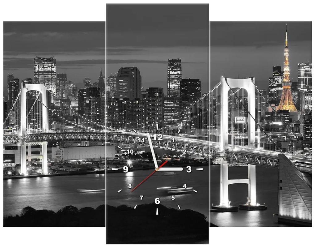 Gario Obraz s hodinami Most Tokyo Bay - 3 dílný Rozměry: 90 x 70 cm