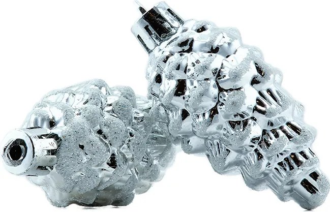 Vánoční ozdoba šišky 6 × 3,5 cm, bílá, plast, IP44 venkovní, balení 6 ks