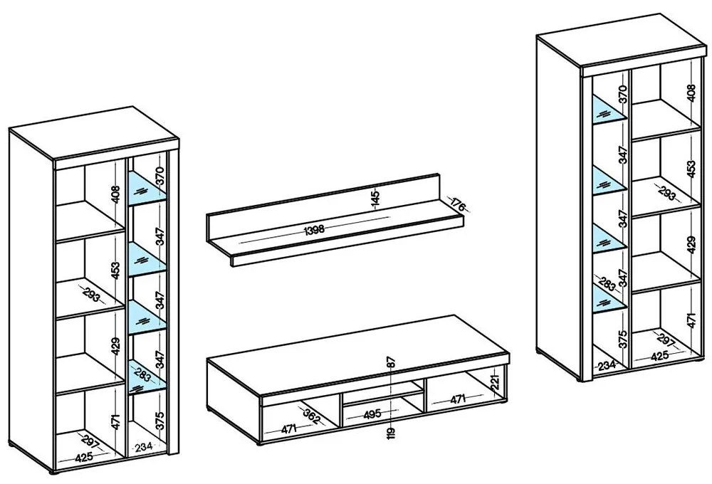 Obývací stěna RUMBA XL + komoda 2F2S | 300 + 156,4 cm | old wood style/matera