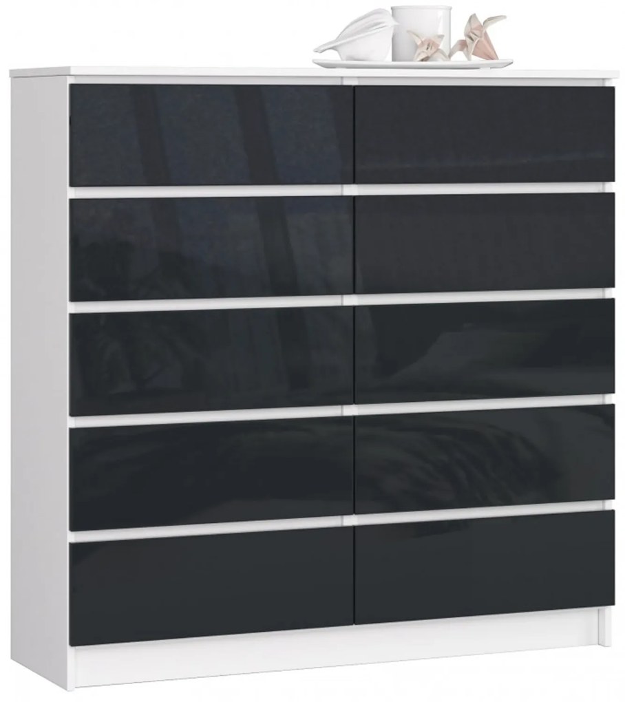 Komoda K120 10SZ grafit lesk bílá
