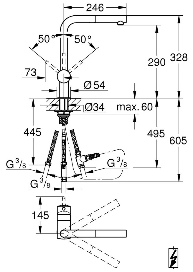 Grohe Minta - Páková dřezová baterie, pro otevřené ohřívače vody, chrom 31397000