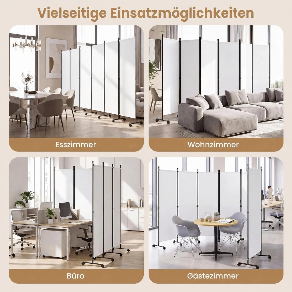 Costway Šestidílný skládací paraván 330 × 173 cm, bílý