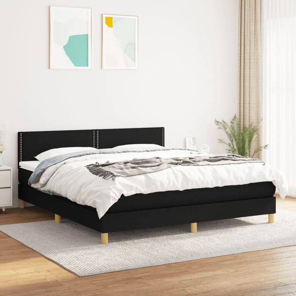 Box spring postel s matrací černá 160x200 cm textil,  3140547