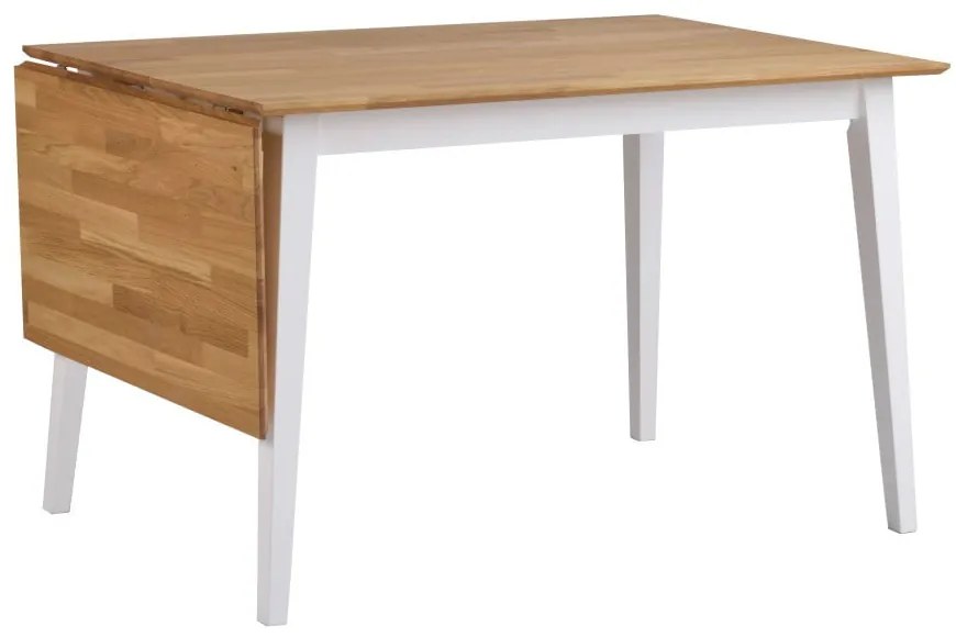 Přírodní sklápěcí dubový jídelní stůl s bílými nohami Rowico Mimi, délka 120 - 165 cm