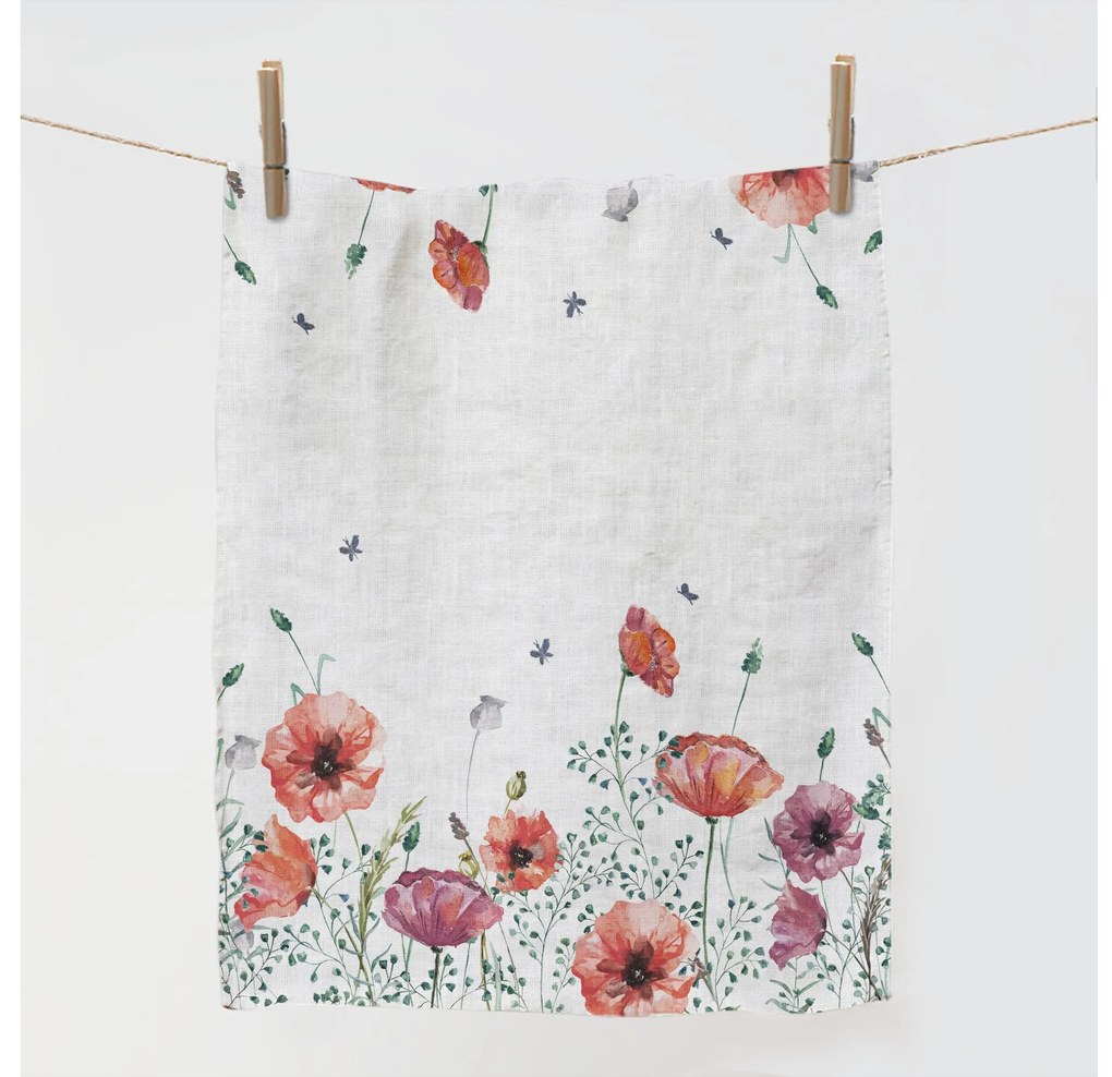 Lenbutik Luxusní lněná utěrka ,70x45 cm - Máky/ Poppies