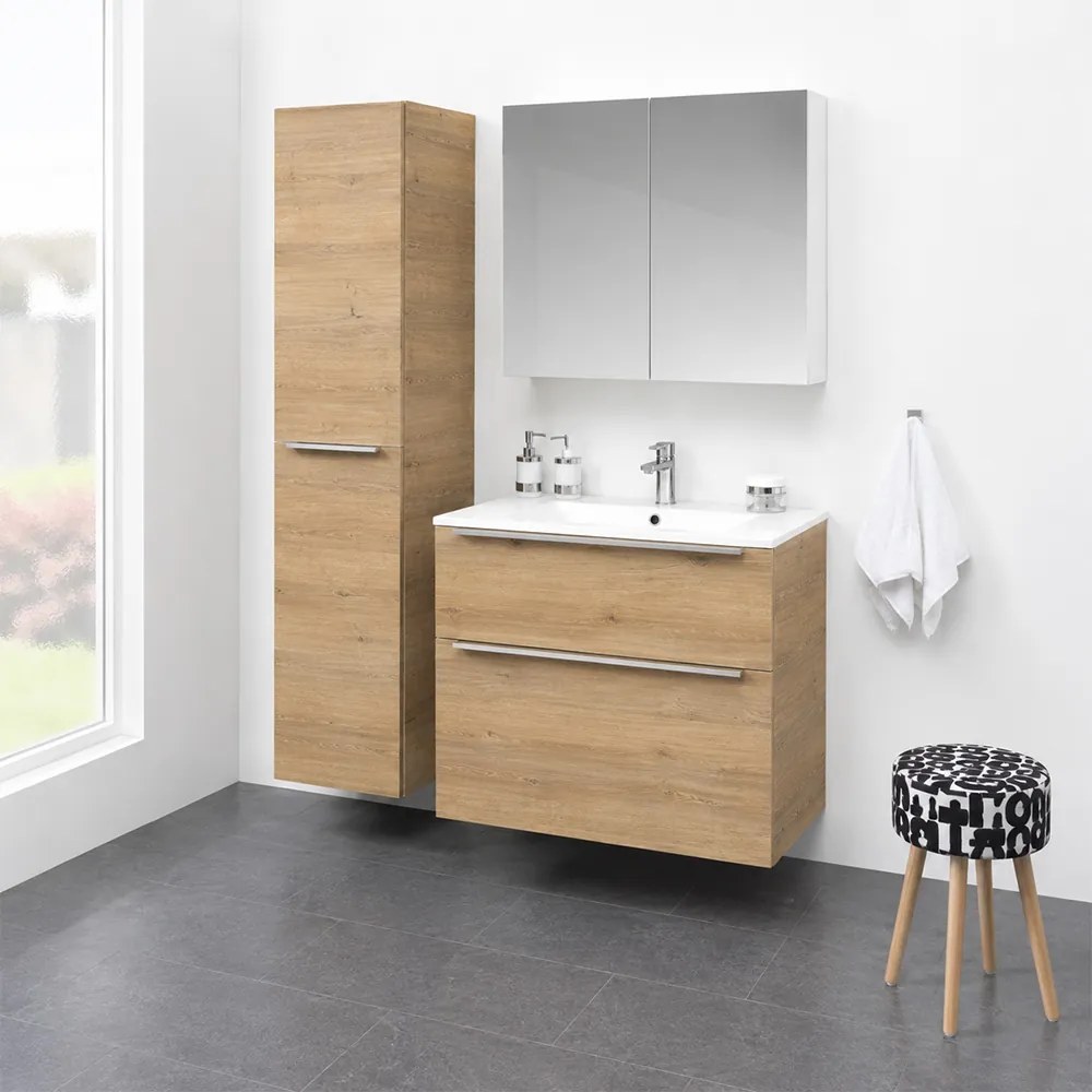 Mereo, Mereo Mailo, koupelnová skříňka s keramickým umyvadlem 61 cm, dub Riviera, elox AL madlo, MER-CN520A