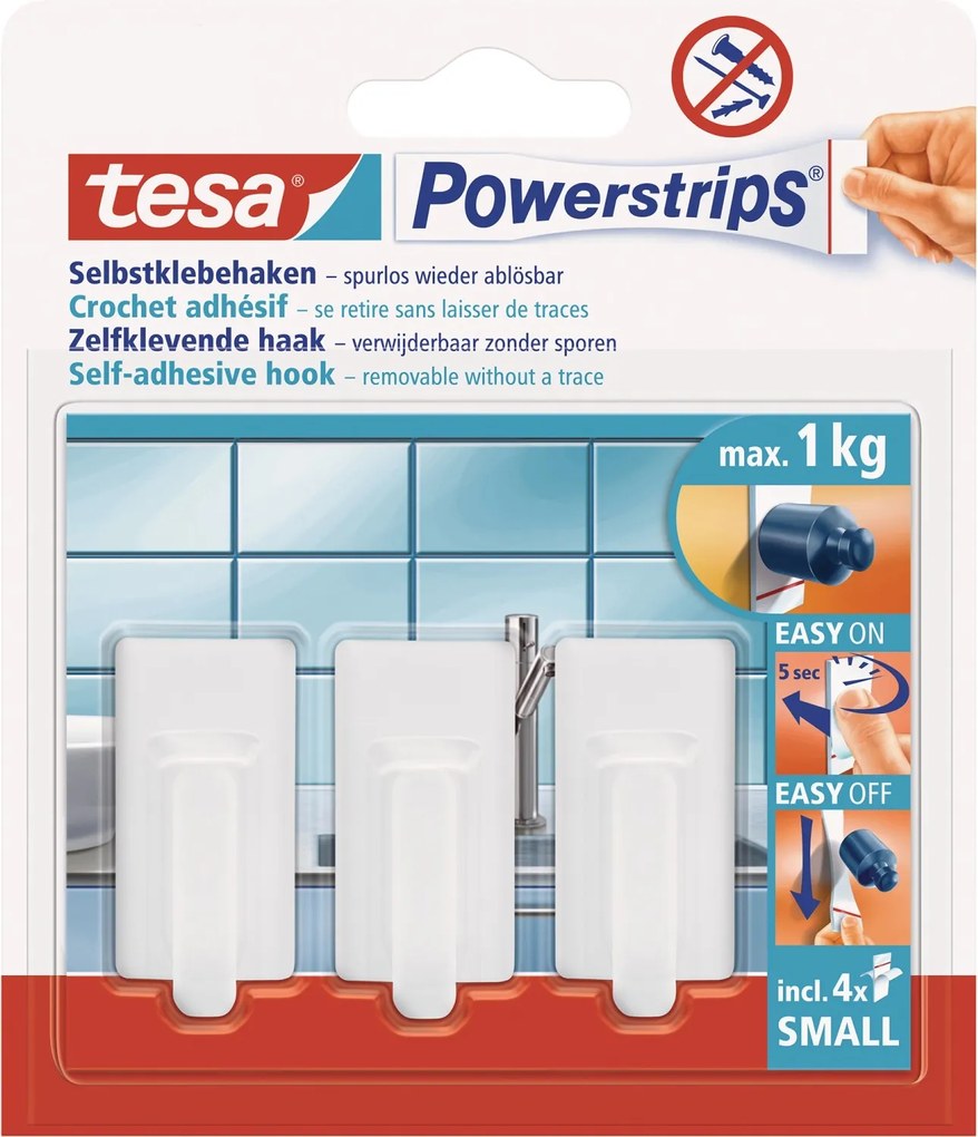 tesa Samolepicí háčky Powerstrips S malé obdélníkové, bílá, 3 ks