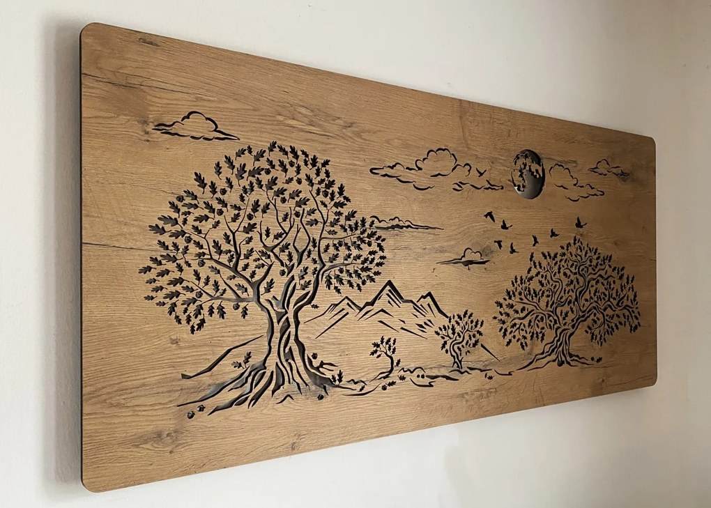Li-Go "Čtyři duby a měsíc" světelný obraz 230V 130x60 cm provedení povrchu: dub