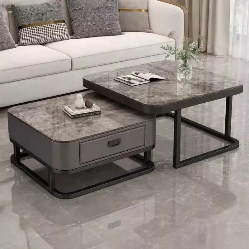 LuxuryForm DESIGN Konferenční stolek ARAGON 70 × 70 / 60 × 60 cm – šedý / šedý mramor (set 2 ks)