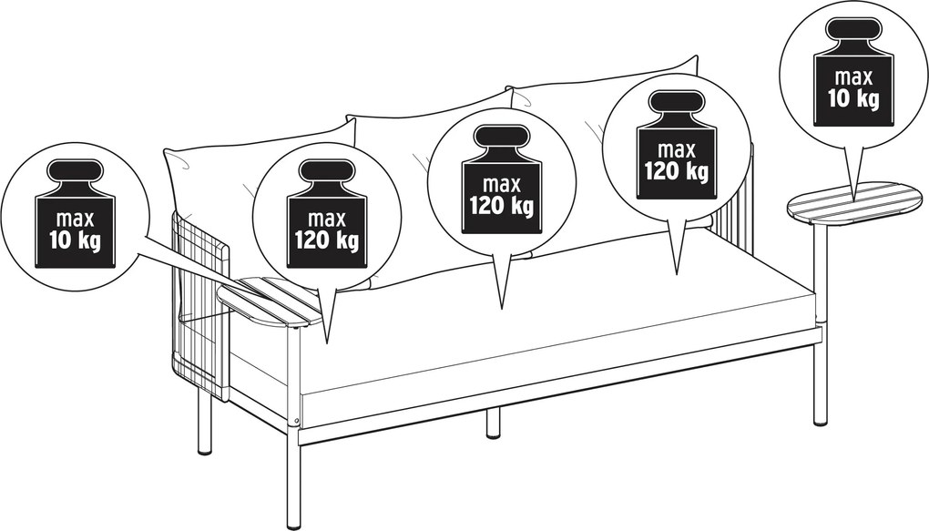 Tchibo - Zahradní pohovka se 2 otočnými stolky - barva: šedá