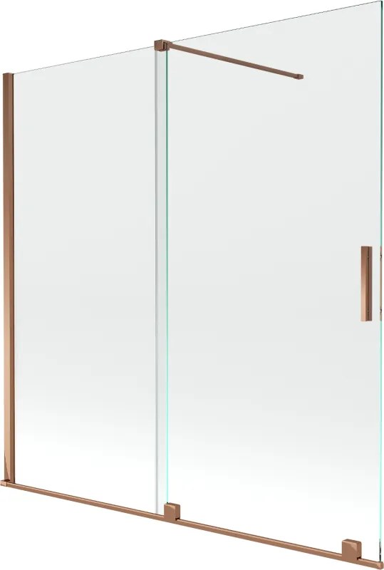 Mexen Velar, 2-křídlová posuvná vanová zástěna 160 x 150 cm, 8mm čiré sklo, růžové zlato, 896-160-000-01-60