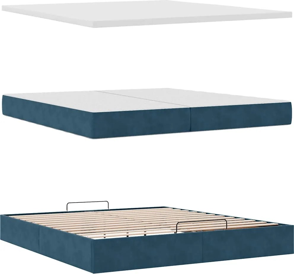 Osmanský rám postele s matrací tmavě modrá 200x200 cm samet 3311799