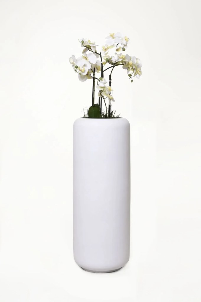 Kulatý květináč MERA, sklolaminát, výška 95 cm, bílý mat