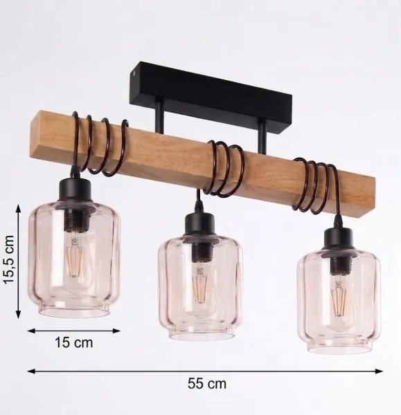 BRILAGI - Přisazený lustr WOOD GLASS 3xE27/60W/230V borovice/černá/kouř béžová