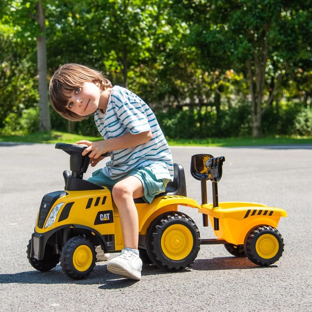 Costway Dětský traktor Caterpillar s bagrem a přívěsem, žlutý