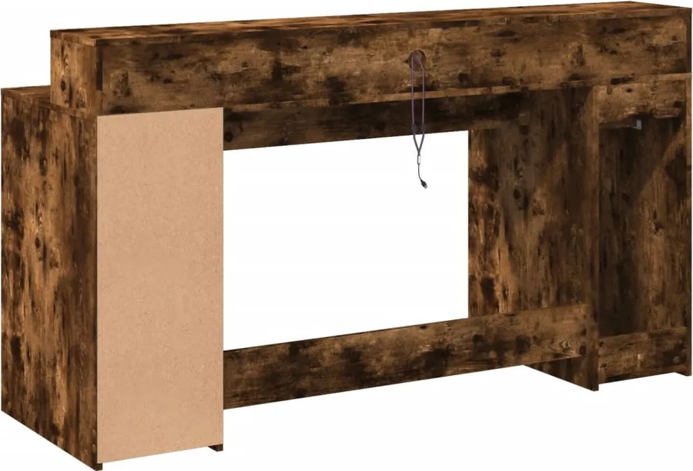 Psací stůl s LED kouřový dub 160 x 55 x 91 cm kompozitní dřevo 3309433