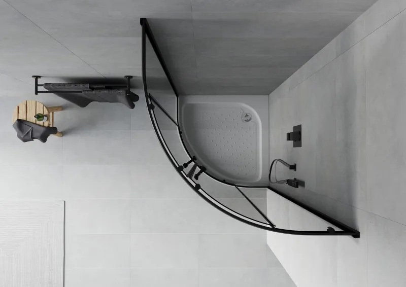 Mexen Rio polokruhový sprchový kout 80 x 80 cm, grafit, černý + sprchová vanička, bílá - 863-080-080-70-40-4710