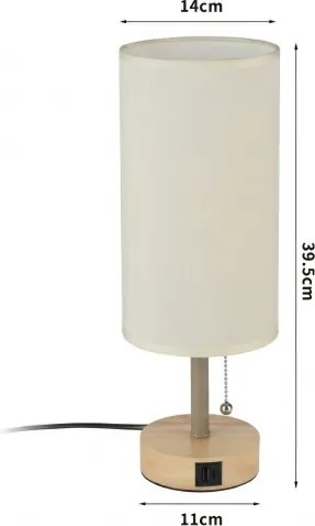 Brilagi - Stolní lampa s USB portem TABLON 1xE27/25W/230V dub/béžová/krémová