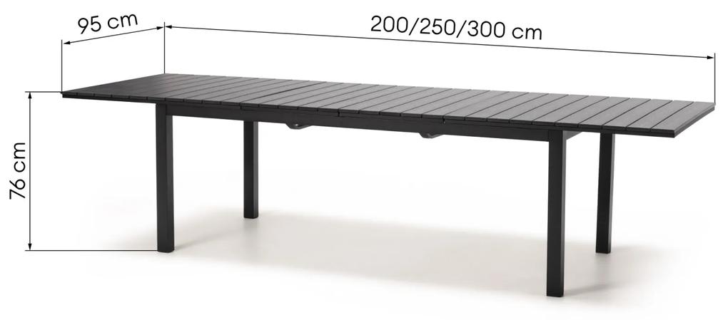 Rozkládací zahradní stůl MACHIO 200/300 cm černý