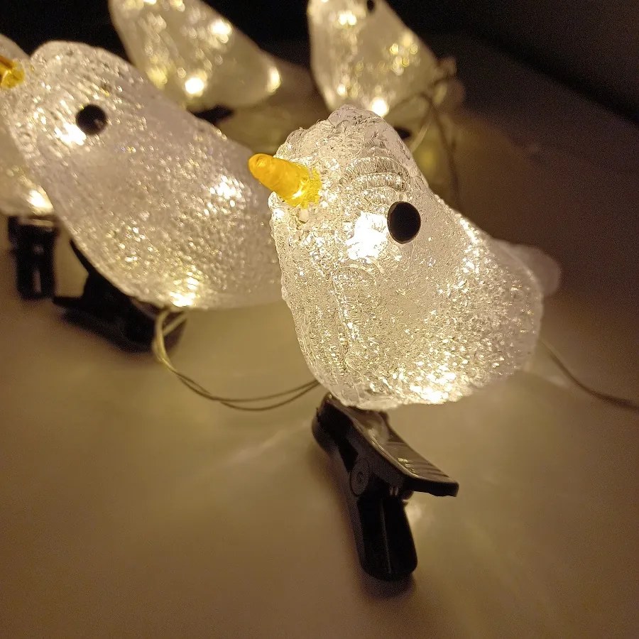 LED svítící ptáčci, akryl, 5 ks, teple bílá