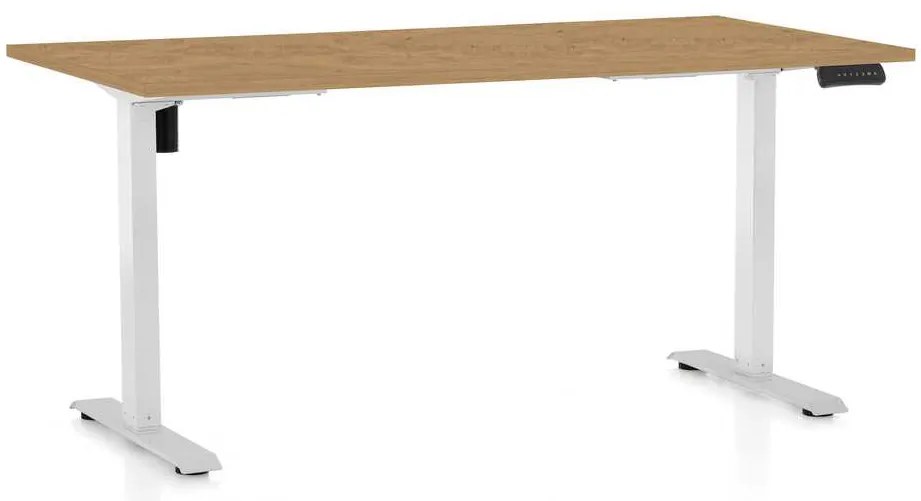 Výškově nastavitelný stůl OfficeTech B, 160 x 80 cm, bílá podnož, dub kamenný