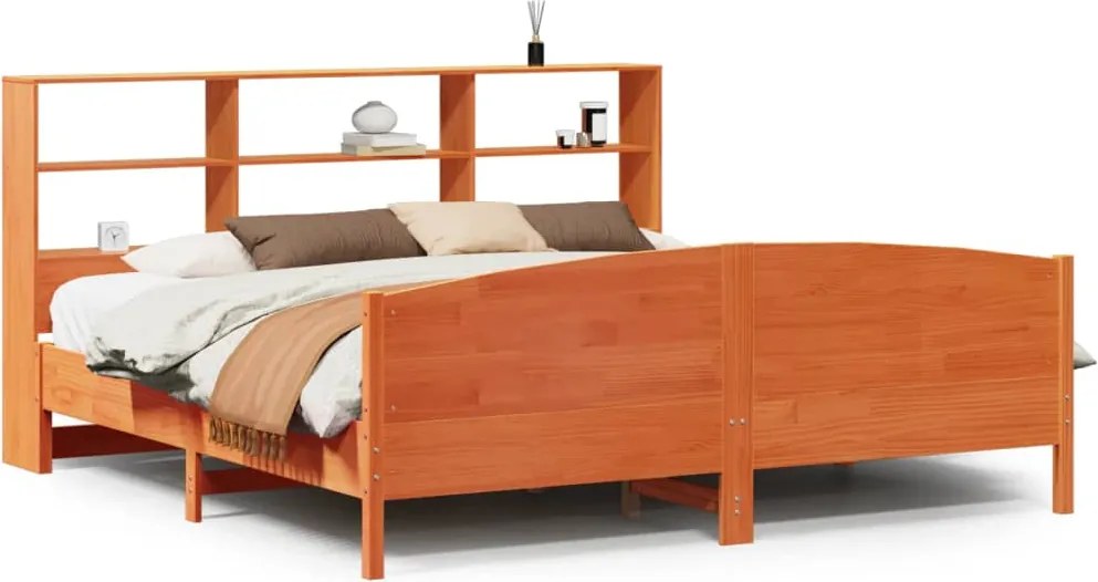 Postel s knihovnou bez matrace 200 x 200 cm masivní borovice 3323094