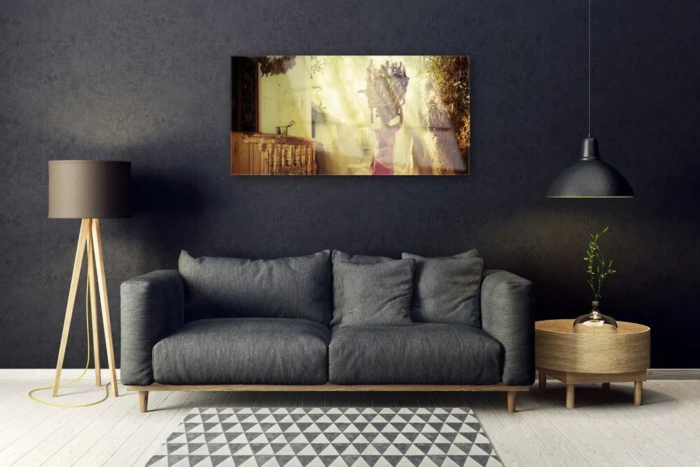 Obraz na skle Žena Dříví Člověk 120x60 cm
