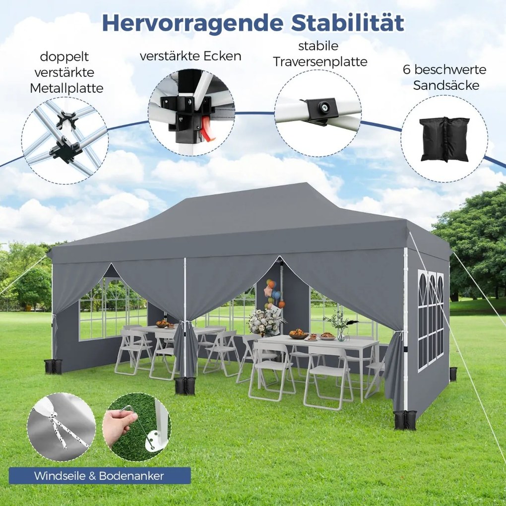 Costway Pavilon skládací altán s 6 odnímatelné boční stěny výškově nastavitelný