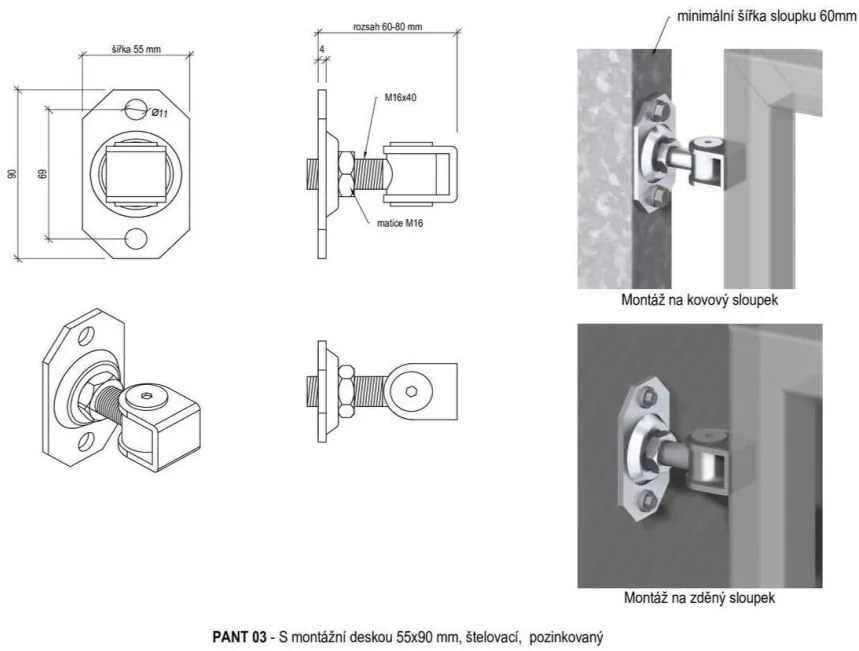 Vstupní dvoukřídlá branka š. 155 x v. 170 cm