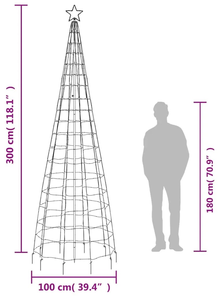 Vánoční stromek kužel 570 studených bílých LED diod 300 cm - Default Title