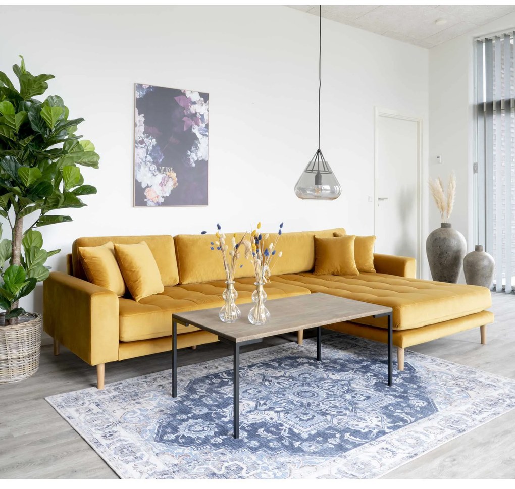 House Nordic Hořčičná rohová pohovka LIDO s lenoškou vpravo