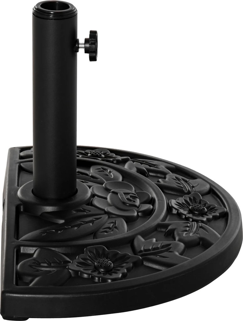 Stojan na slunečník Outsunny 9kg podstavec na zahradní slunečník s motivem květin pro tyče slunečníku Ø35/38/48 mm, HDPE, půlkruhový, černý | Aosom.de