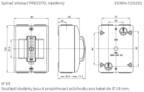 ABB vypínač PRESSTO nástěnný bílá/šedá 3536N-C03251 12