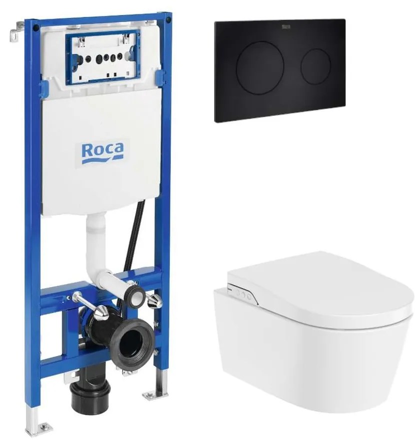 Roca IN-WALL - Set předstěnové instalace, elektronického bidetu, sedátka a tlačítka PL10 DUAL, SoftClose, Rimless, matná černá SANI11RR5100
