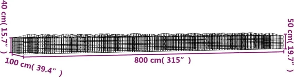 Klenutý gabion vyvýšený záhon 800x100x50 cm pozinkované železo 153553