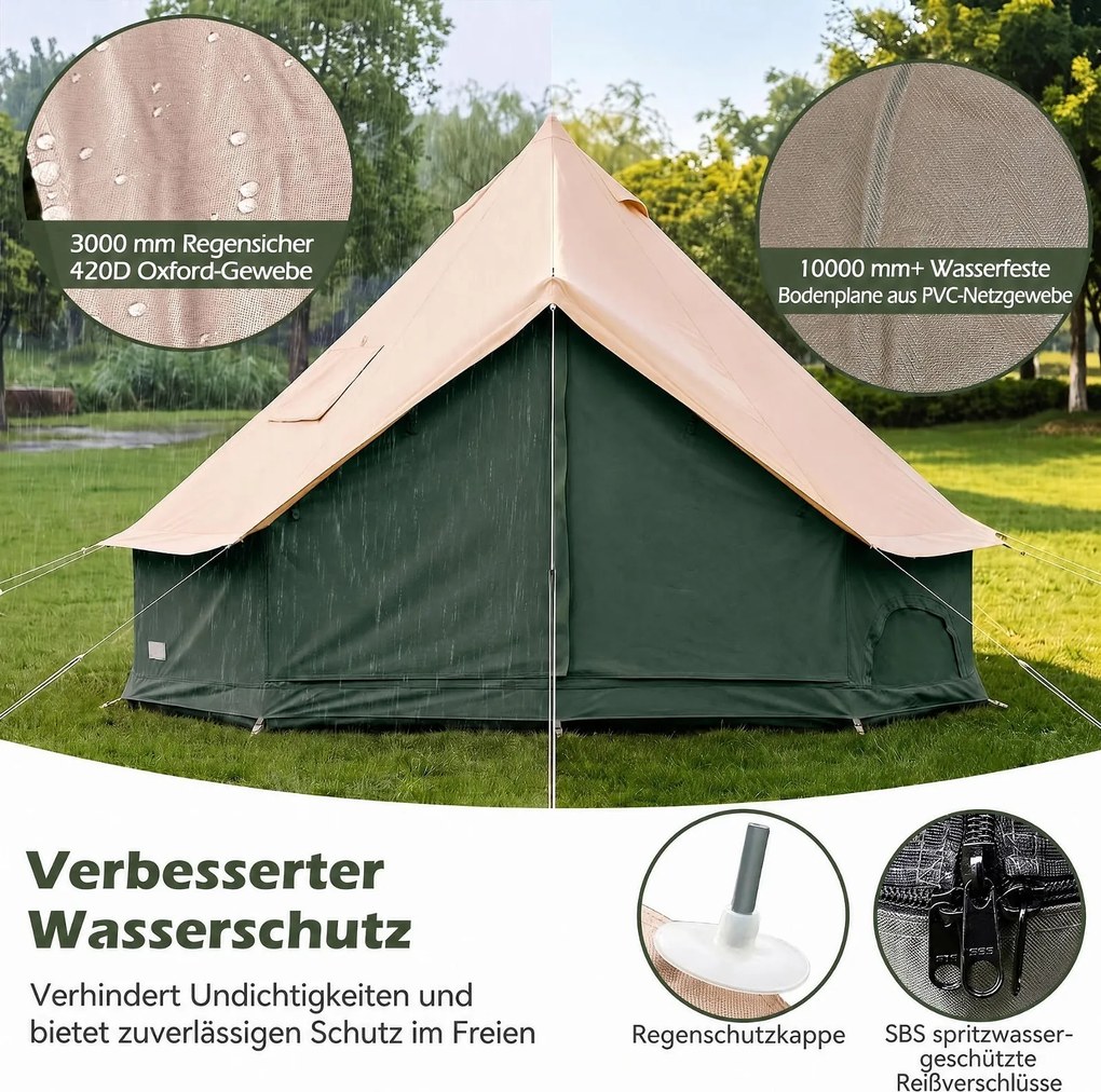 Costway Nepromokavý zvonový stan s otvorem pro kamna, 310 cm, khaki