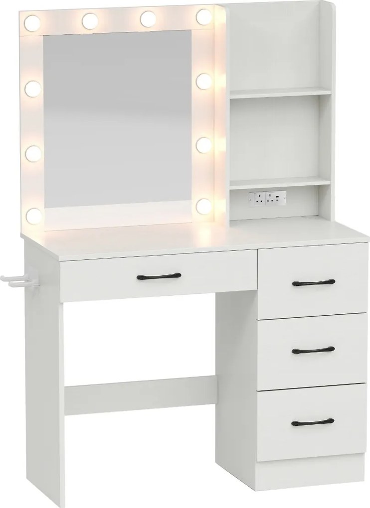 Costway Toaletní stolek s LED osvětlením 3 barvy s nastavitelným jasem – bílý