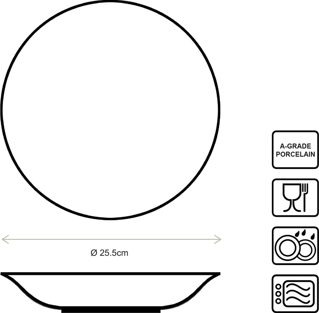 vtwonen Matt Black hluboký talíř Ø 25,5 cm, černý matný (Porcelánový polívkový talíř v černé matné barvě)